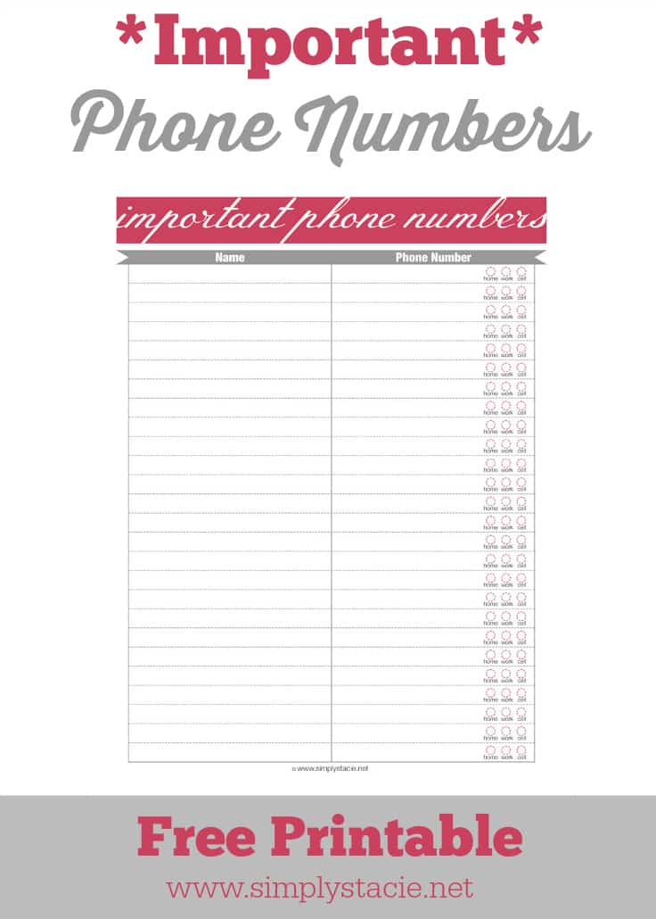 Printable Name And Phone Number Template Printable Name And Phone Number Template