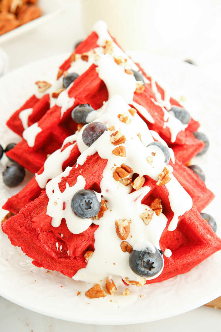 Red Velvet Waffles with Cream Cheese Topping - Simply Stacie