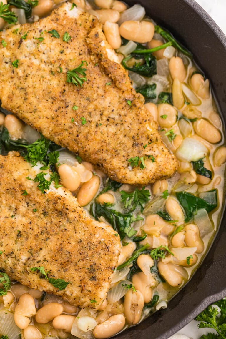 Haddock with Spinach and White Bean Ragout - Simply Stacie